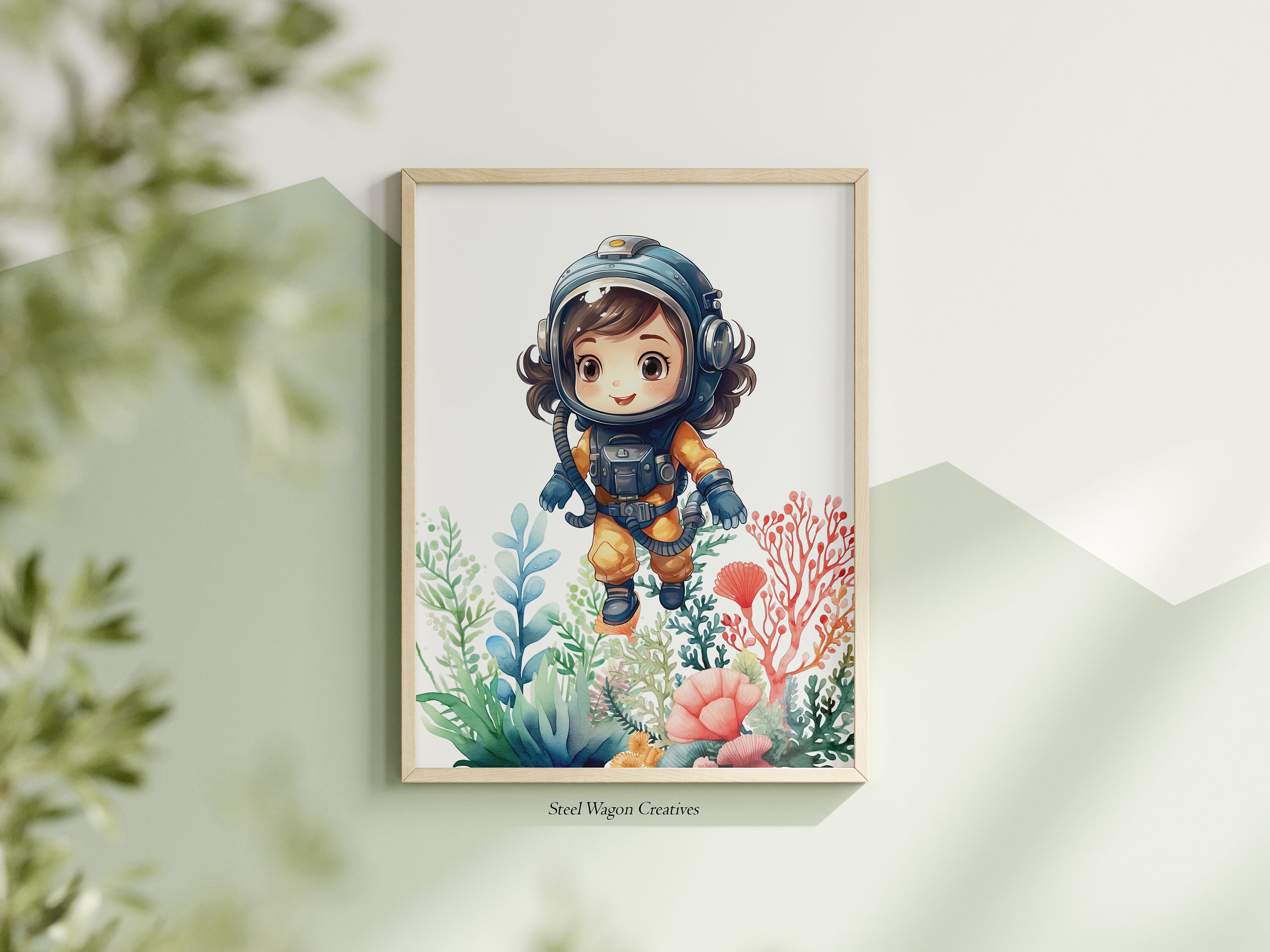 Colorful Scuba Diver Coral Reef Print, Under the Sea Nursery Wall Art ...