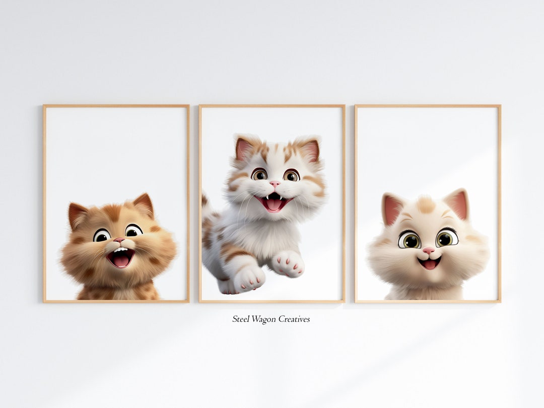 Funny Cat Nursery Art Work, Cat Decor Childs Bedroom, Furry Kitty Cat ...