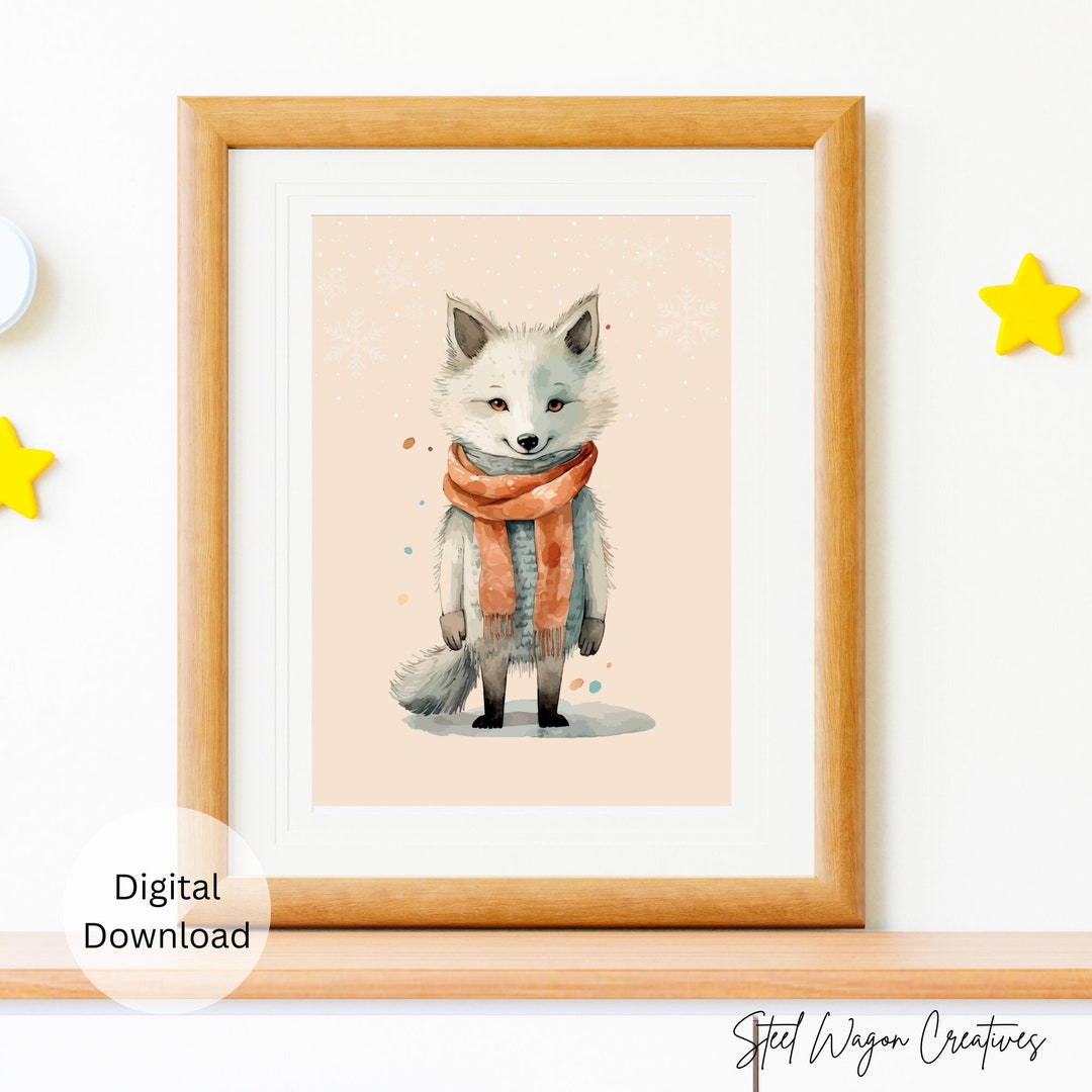 Arctic Fox Print Nursery Art, Woodland Creatures Animal Print, Digital ...