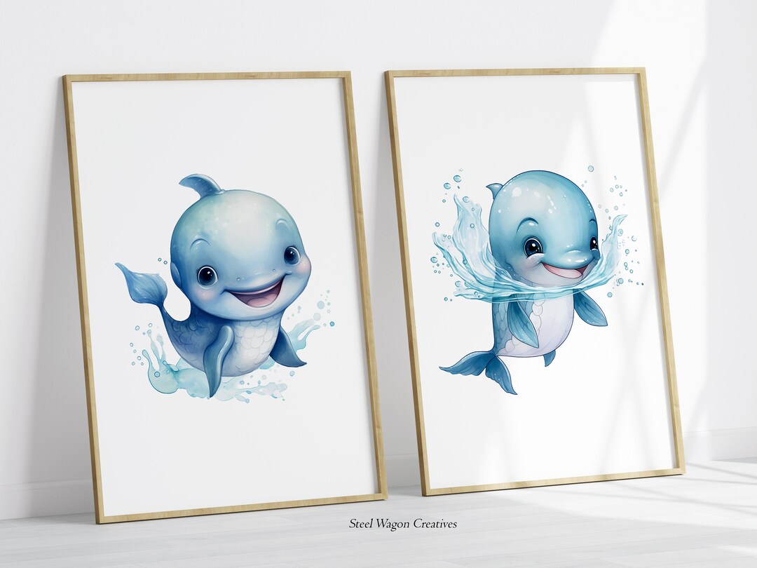 Cute Dolphin Kids Room Wall Art, Digital Dolphin Baby Nursery Prints ...