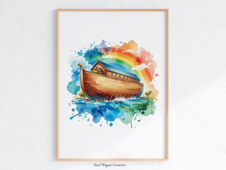 Noahs Ark Print, Noahs Ark Art, Watercolor Noahs Ark, Noahs Ark ...