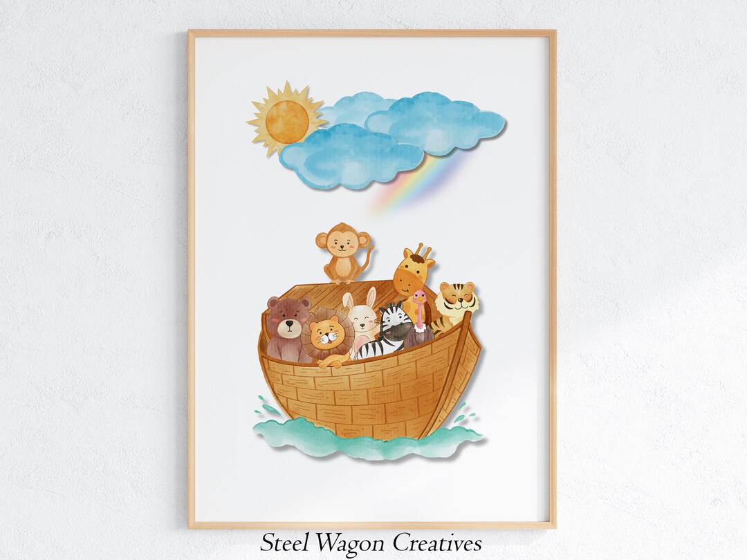 Cute Noahs Ark Nursery Wall Art, Watercolor Animal Prints for Kids Room ...