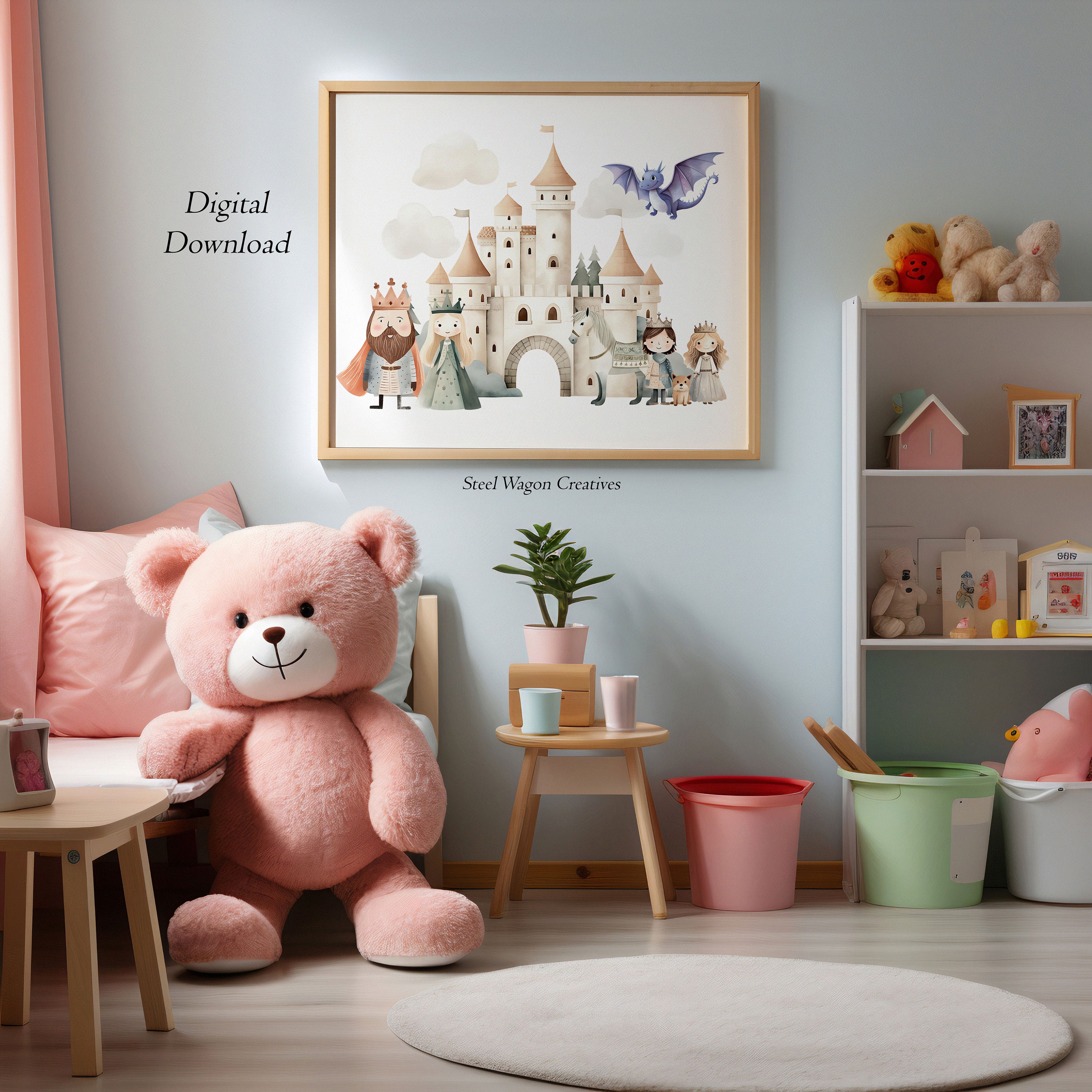 Medieval Nursery Art Print, Enchanted Kingdom Castle Print, Fantasy ...