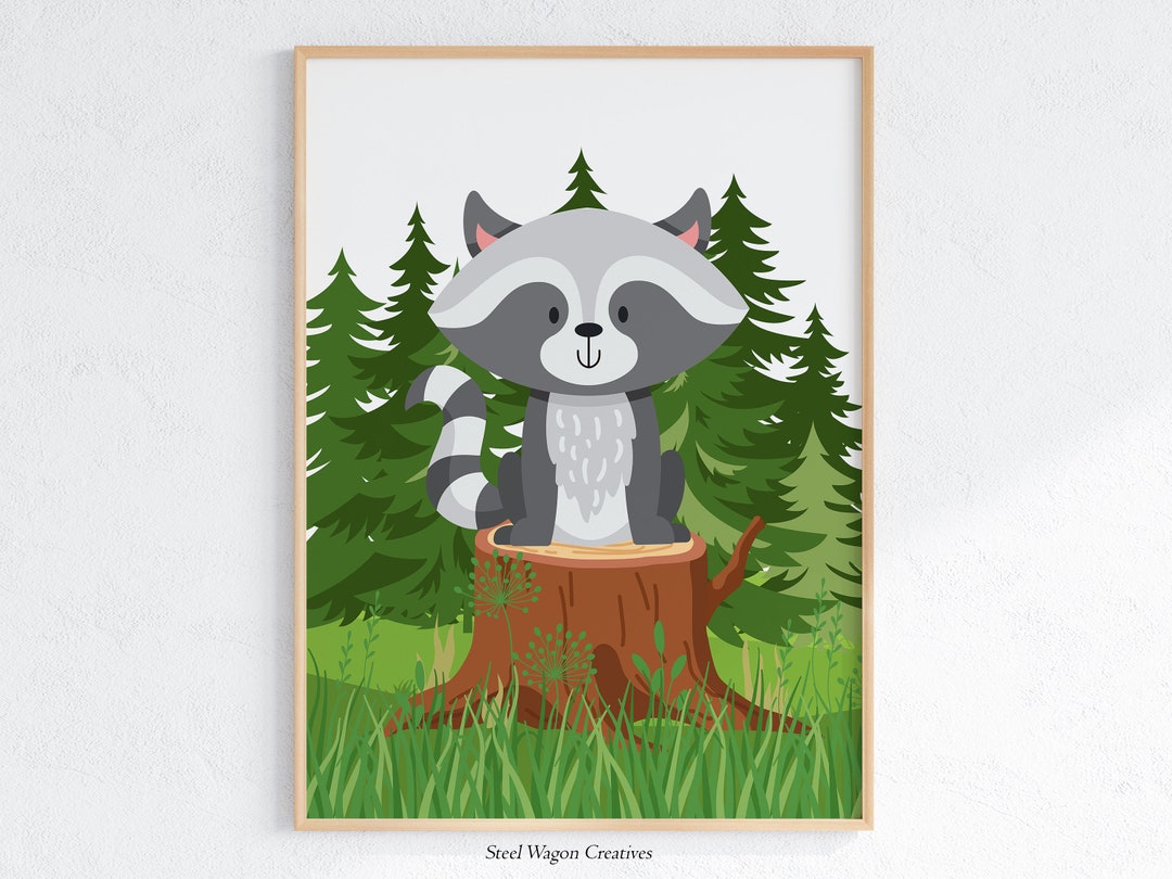 Cute Raccoon Nursery Wall Art, Baby Raccoon Art, Woodland Creatures ...