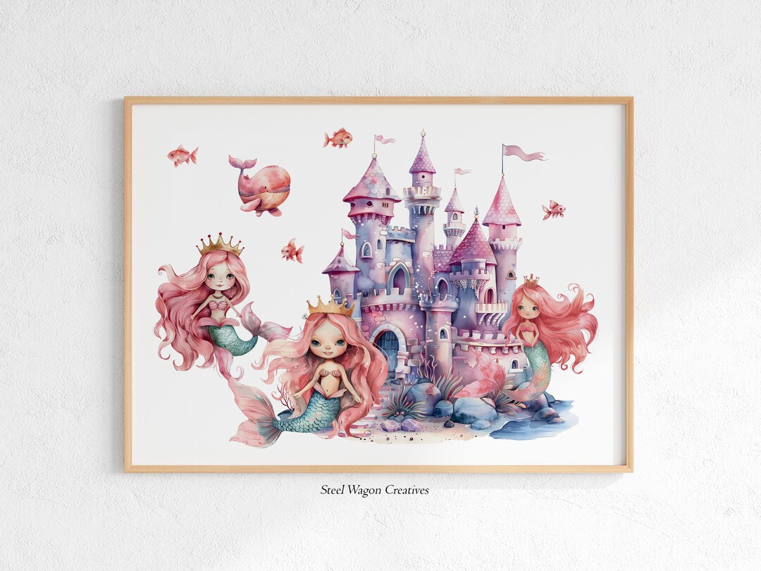Pink Mermaid Art Prints Mermaid Pink Nursery Art Sea Animal Artwork for ...