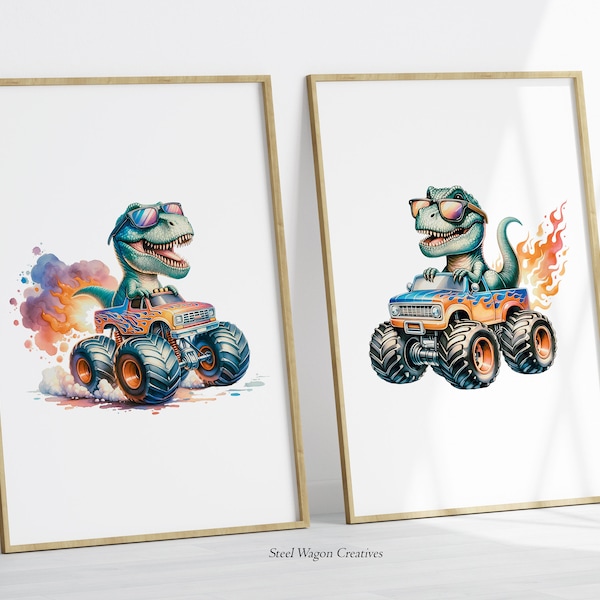 Dinosaur Monster Truck Wall Art - Etsy