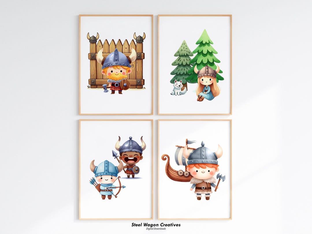 Whimsical Viking Prints, Medieval Art for Kids, Norse Viking Wall Decor ...