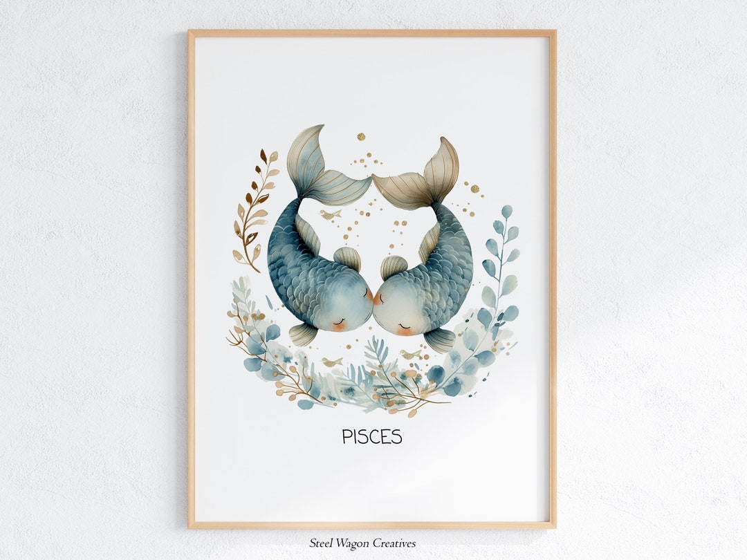 Pisces Baby Zodiac Signs, Nursery Astrology Painting, Cute Pisces ...
