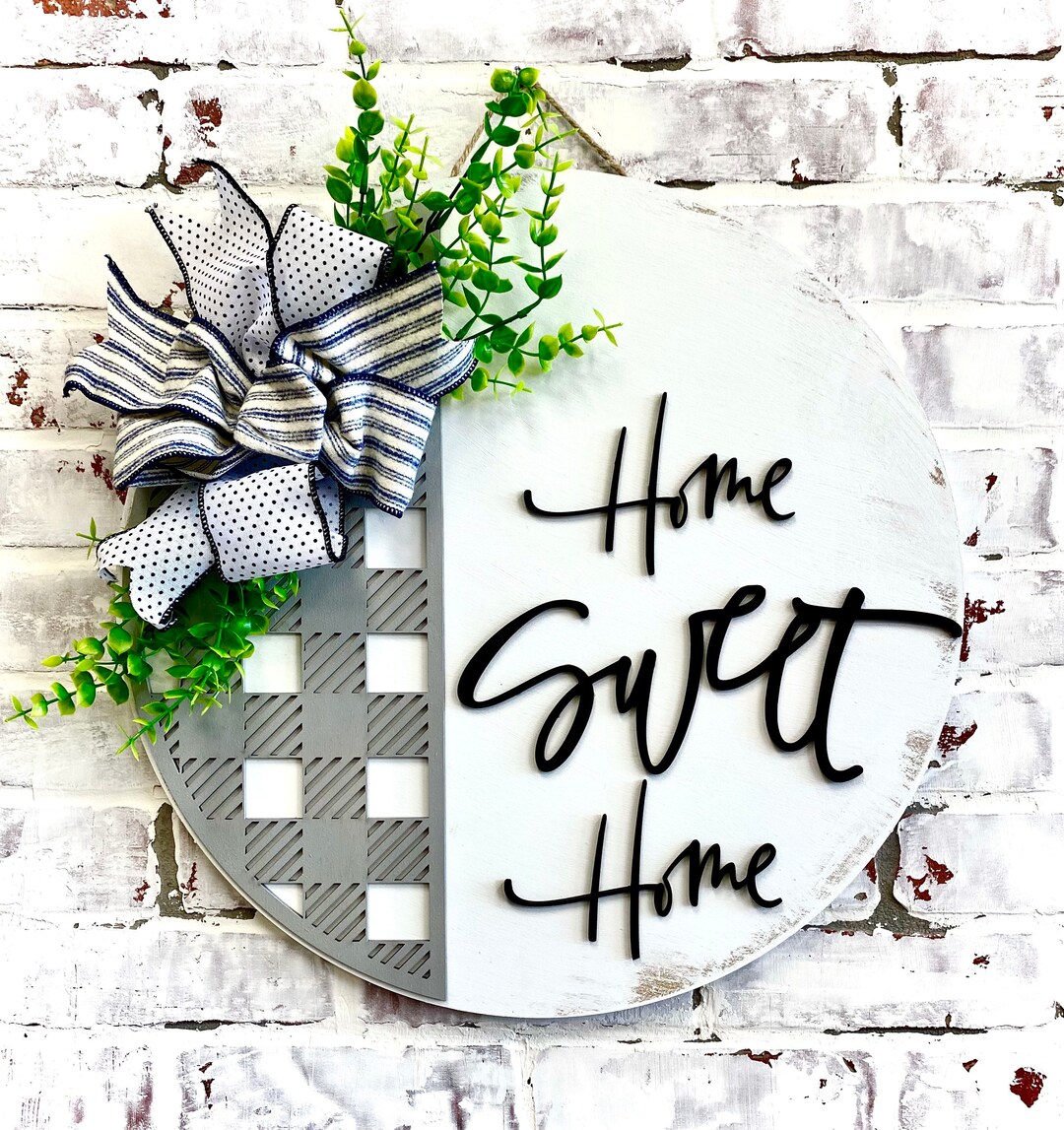 Home Sweet Home Door Hanger - Farmhouse - Shiplap - Buffalo Check ...