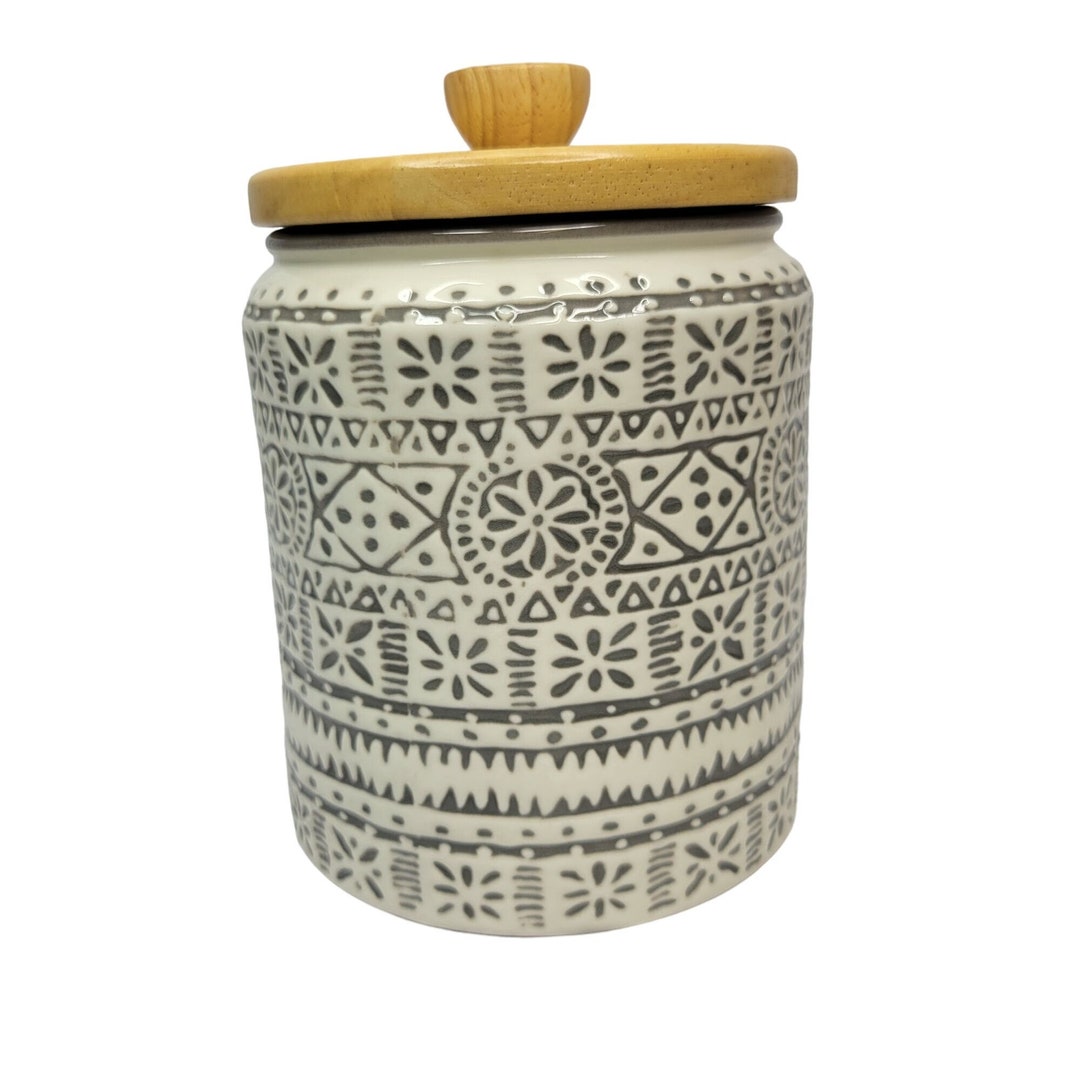 Threshold Ceramic Stoneware Canister With Wooden Lid 5 Tall 3.5 ...