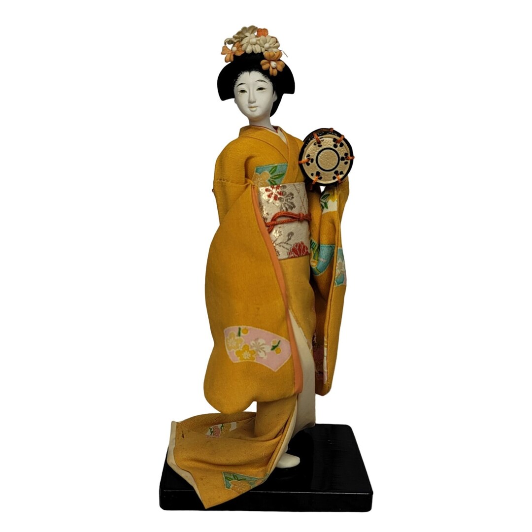Vintage Japanese Geisha Komashi Doll in Kimono on Stand 9 Tall Trade ...