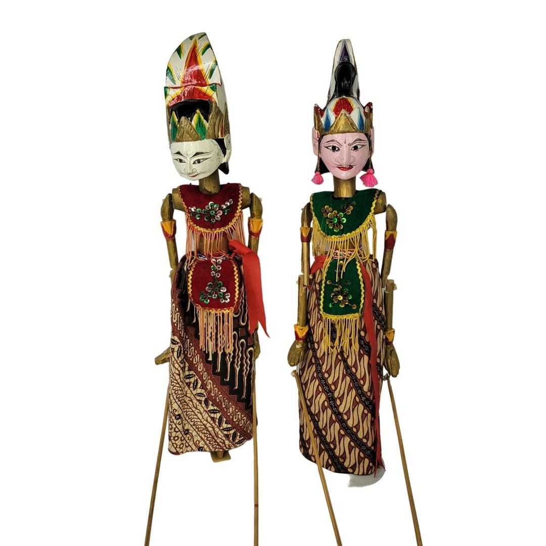 Vtg Wayang Golek Wooden Bali Puppet Pair Indonesia Asian Stick ...