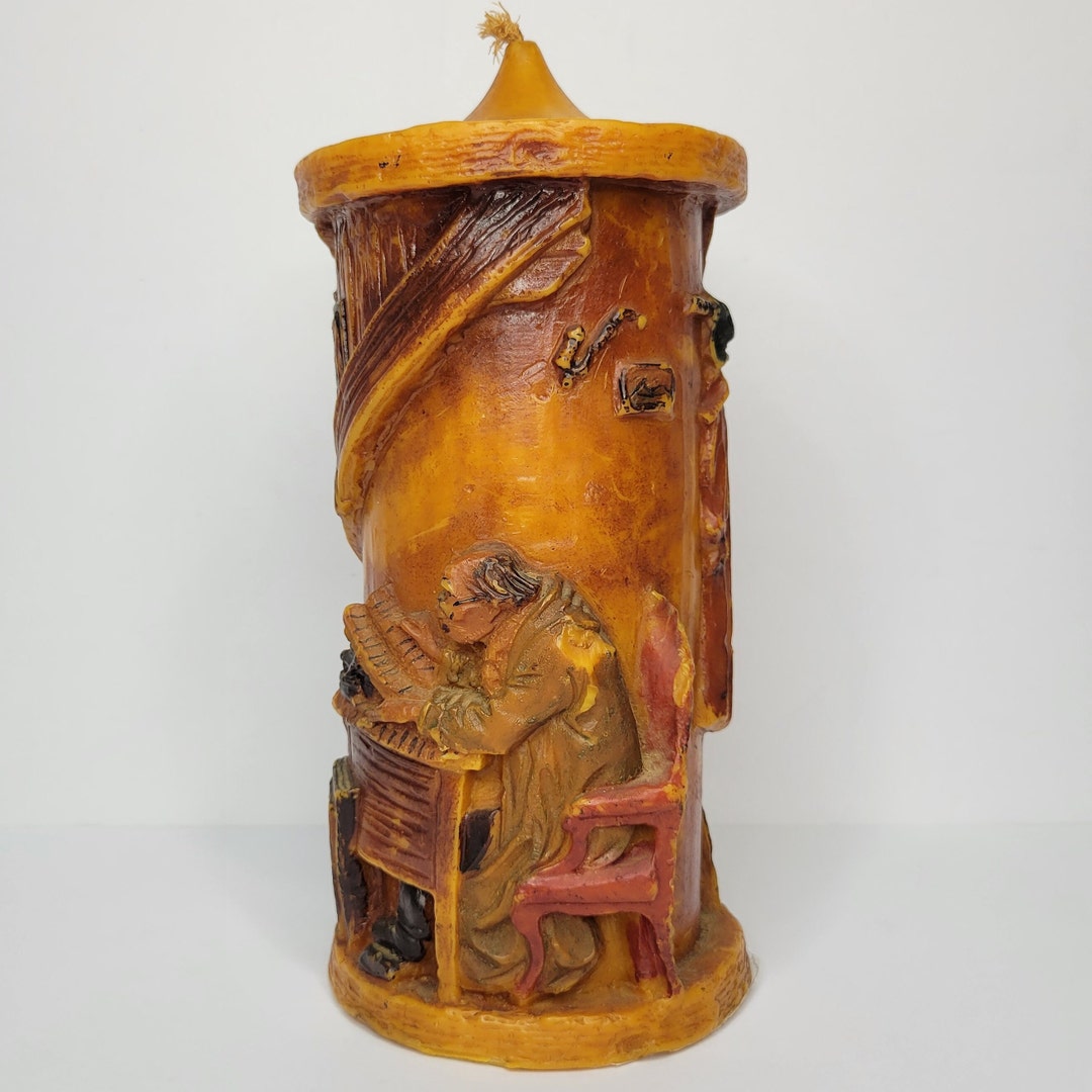 Vintage German Candle Johann Gunter 10in Hand Carved Man at Desk Scene ...
