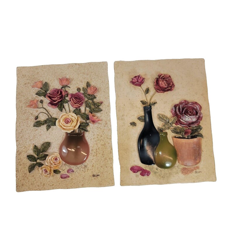 Vintage Set of Two Cheri Blum Resin 3D Rose Panel Wall Art Signed Blum ...