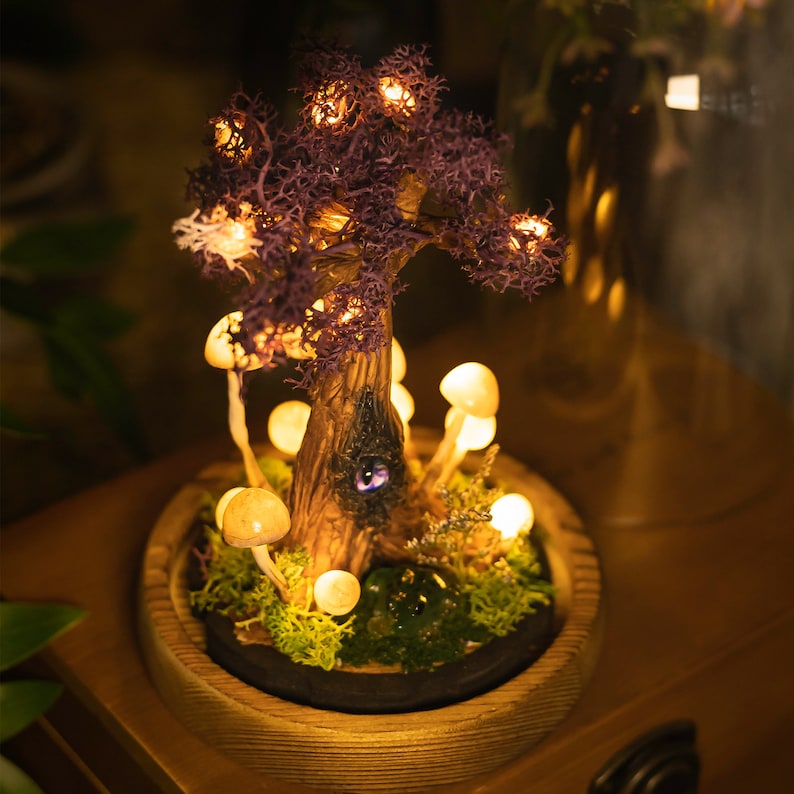 Magic Mushroom & Frog Night Light, Purple Wishing Tree With Eye ...