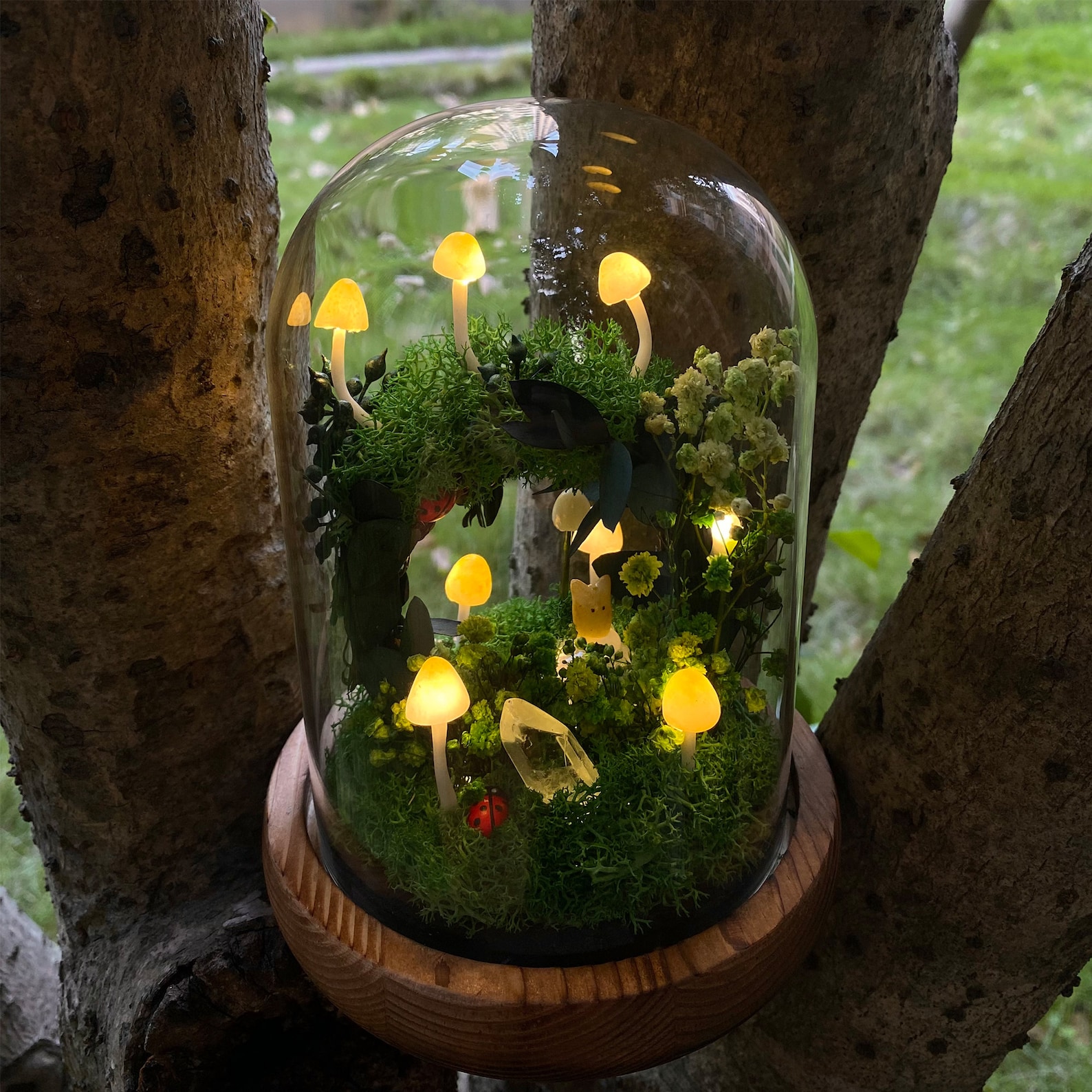 Handmade Mushroom Night Light Cute Mushroom Wreath Lamp Crystal Lights ...