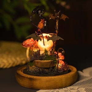 Mysterious Mushroom Lamp- Magic Elf Holding Bat Scepter, Dust Elf, Red ...