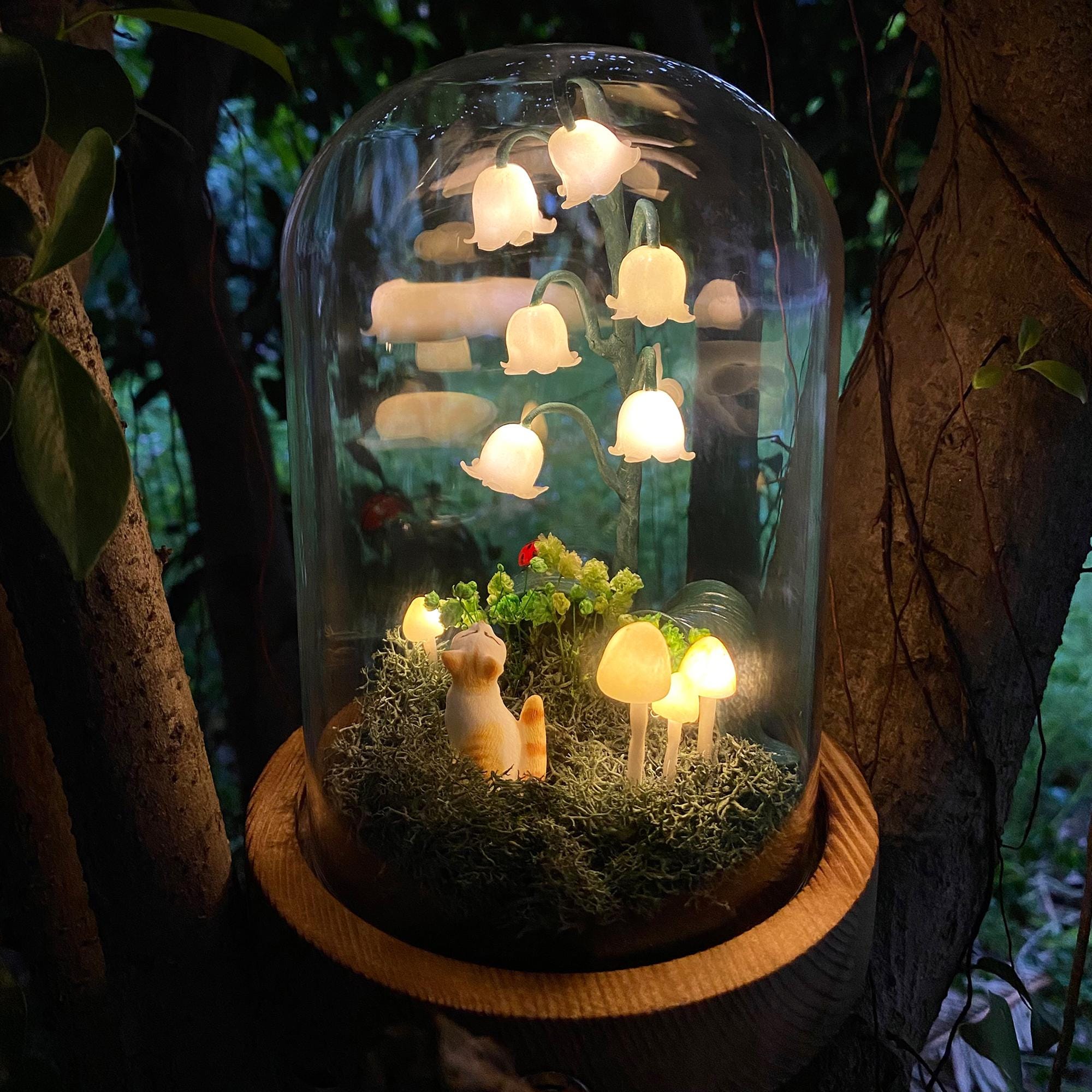 Lily of the Valley Night Light Handmade Mushroom Lamp Cat & Lilies ...