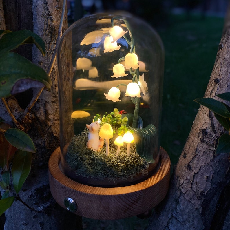 Lily of the Valley Night Light Handmade Mushroom Lamp Cat & Lilies ...