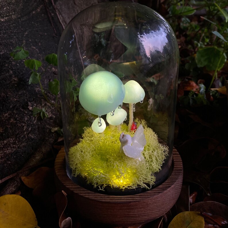 Handmade Mushroom Lamp Blue, Mushrooms Shelter the Angel Cat, Magic ...