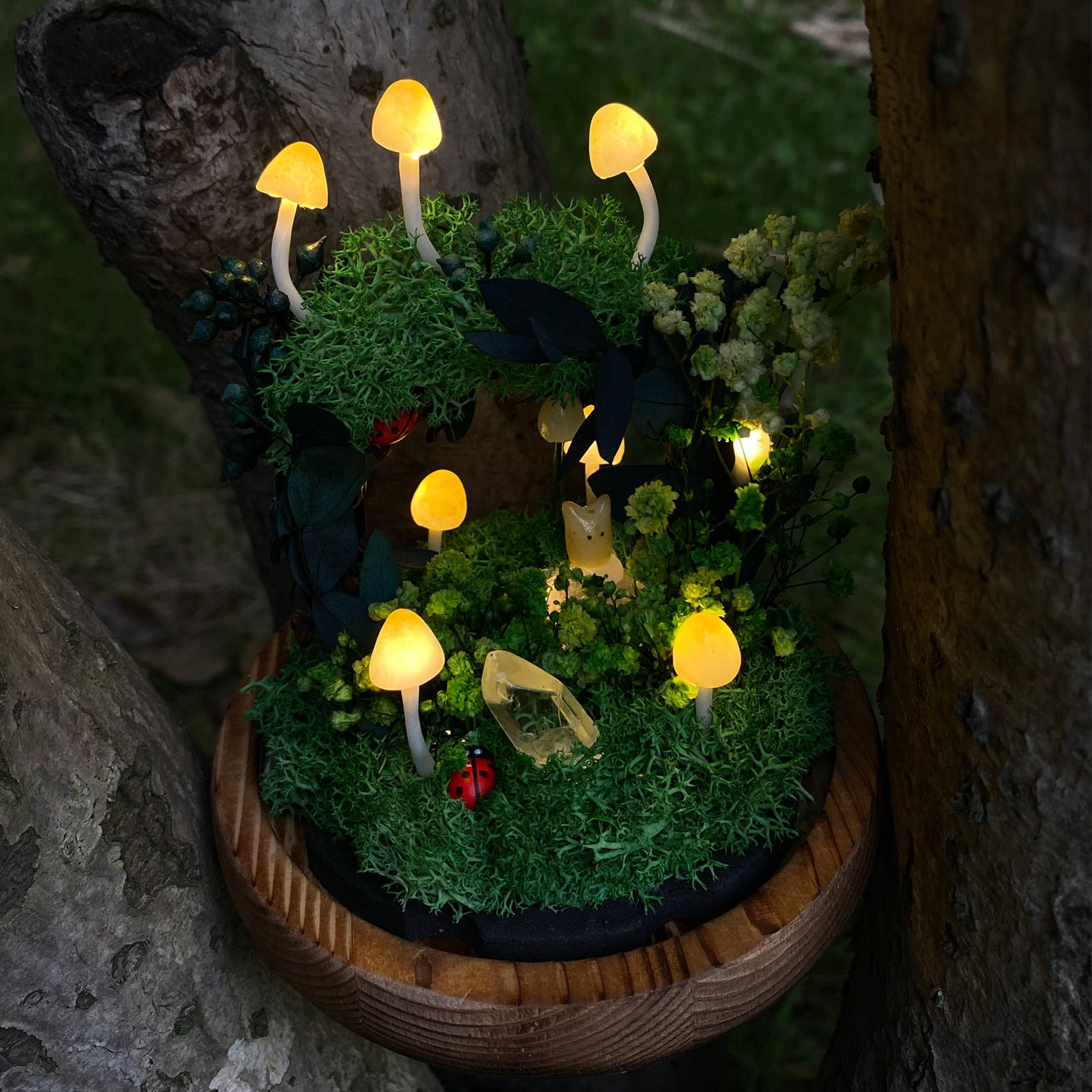 Handmade Mushroom Night Light Cute Mushroom Wreath Lamp Crystal Lights ...