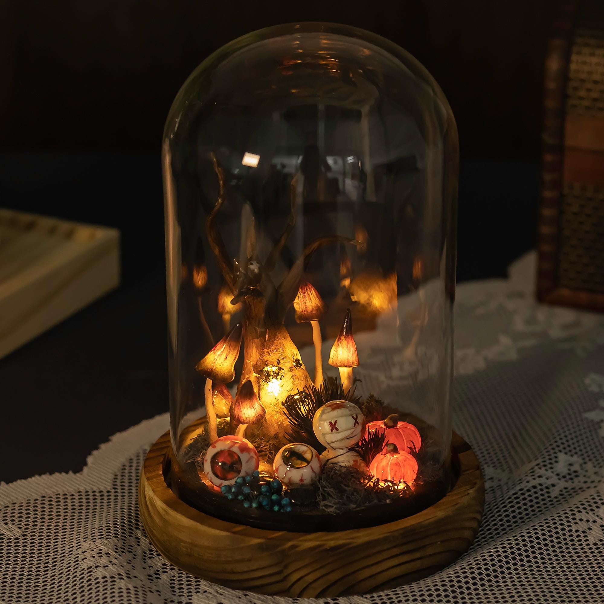 Halloween Mushroom Lamp, Horror Night Light With Eyeballs, Mummy Doll ...