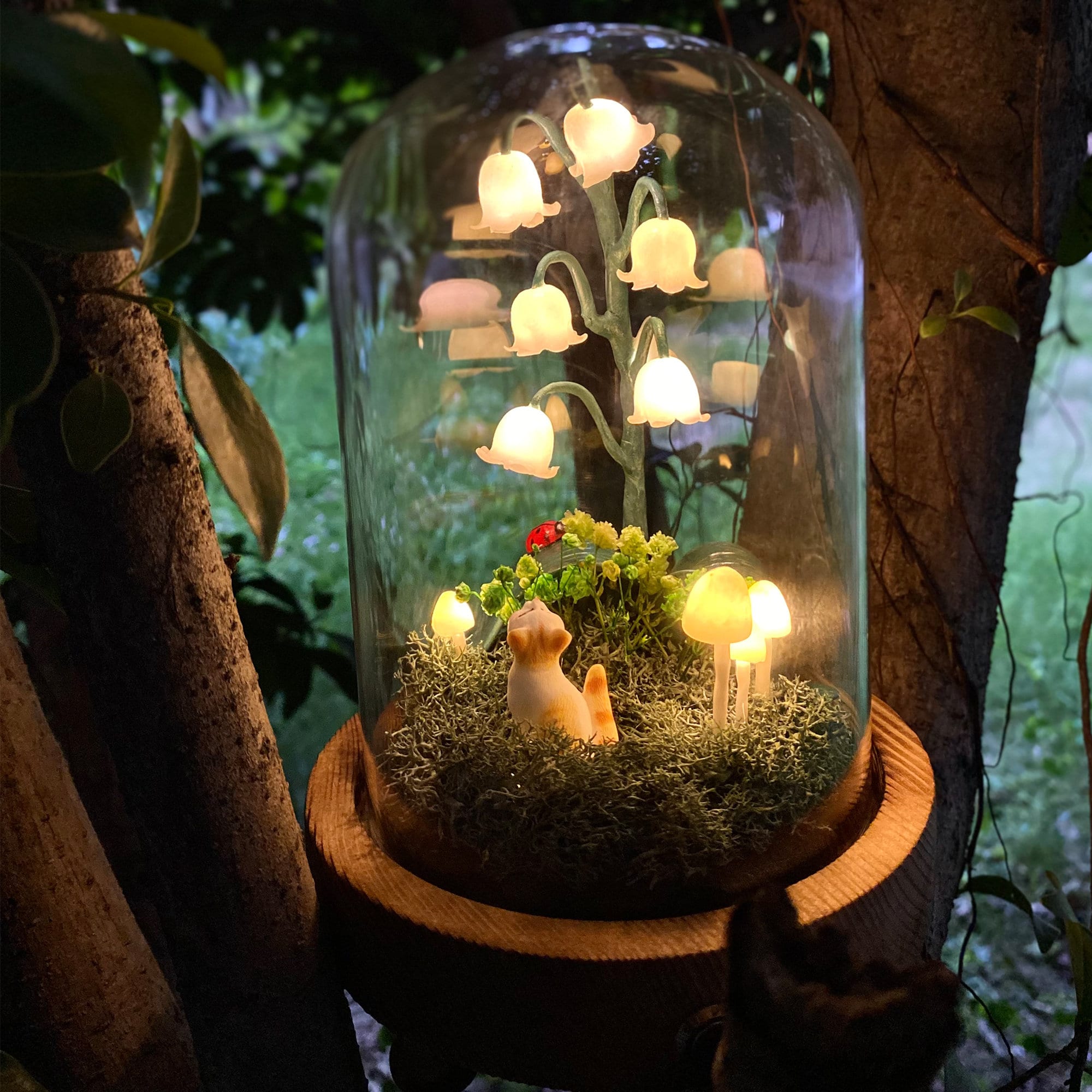 Lily of the Valley Night Light Handmade Mushroom Lamp Cat & Lilies ...