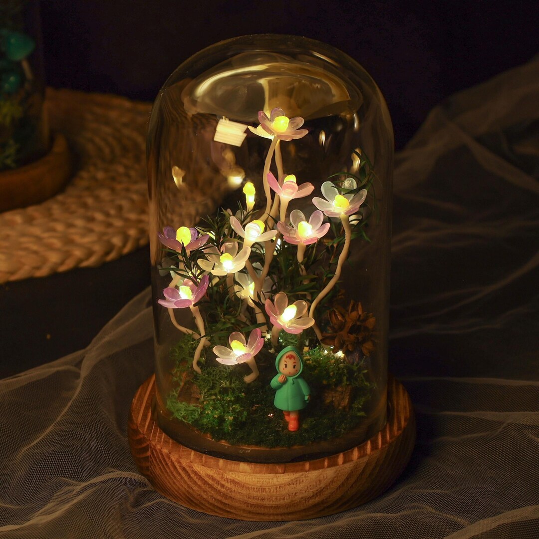 Handmade Flower Fairy Light, Glass Dome Night Light With Cute Girl and ...