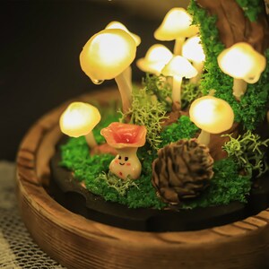 Cute Mushroom Lamp on Crescent Tree Stump, Mushroom Night Light With ...