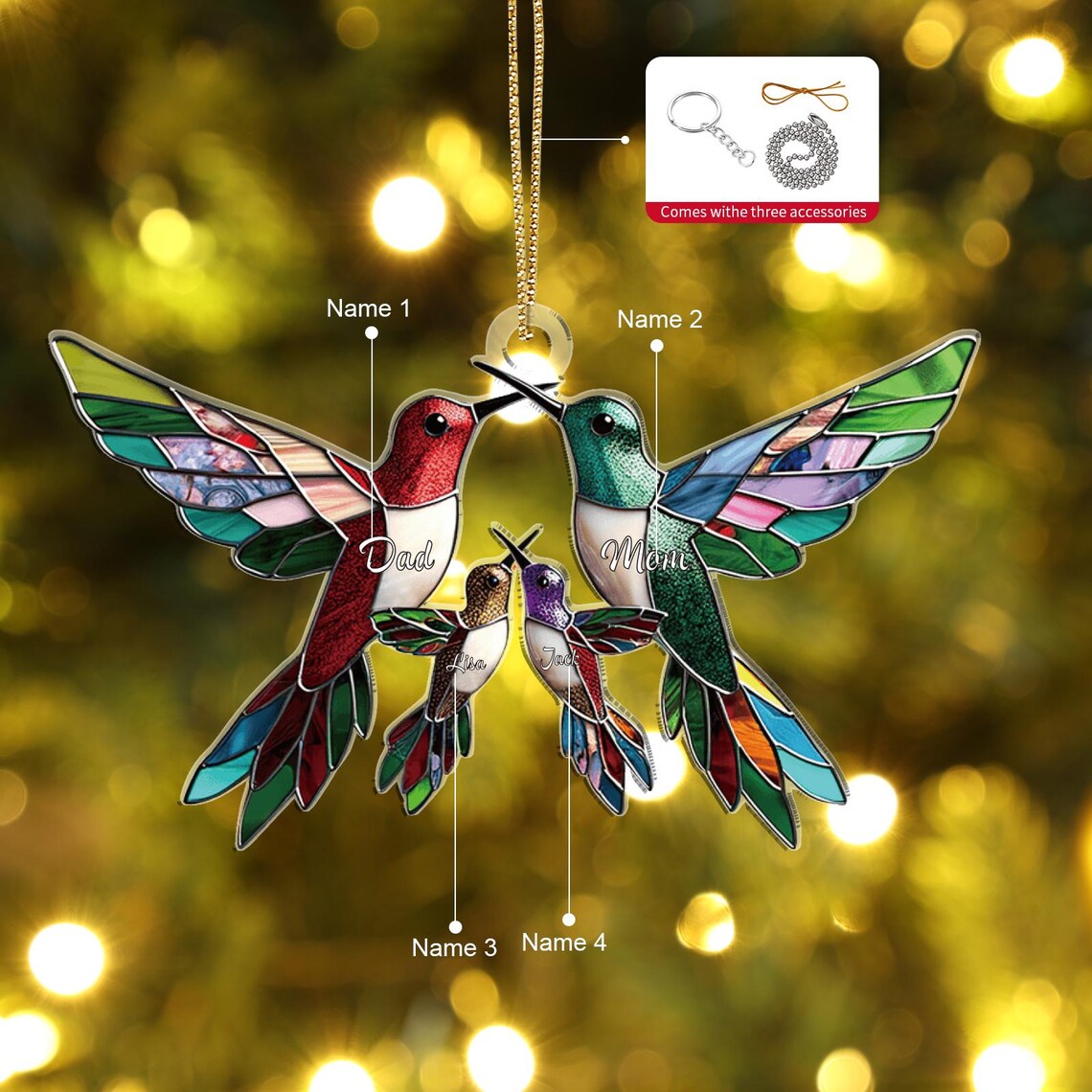 Personalized Hummingbird Christmas Tree Ornament, Family Name Acrylic ...