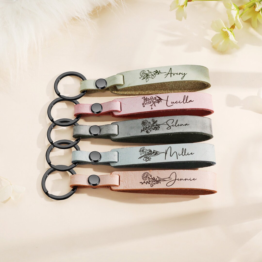 Personalized Birth Flower Keychain,engraved Initial Name Keying ...