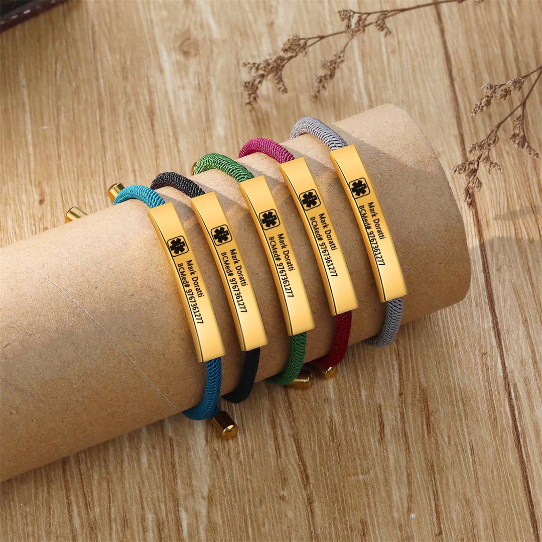 Personalized Medical Rope Bracelet With Engraving, ID & Medical ...