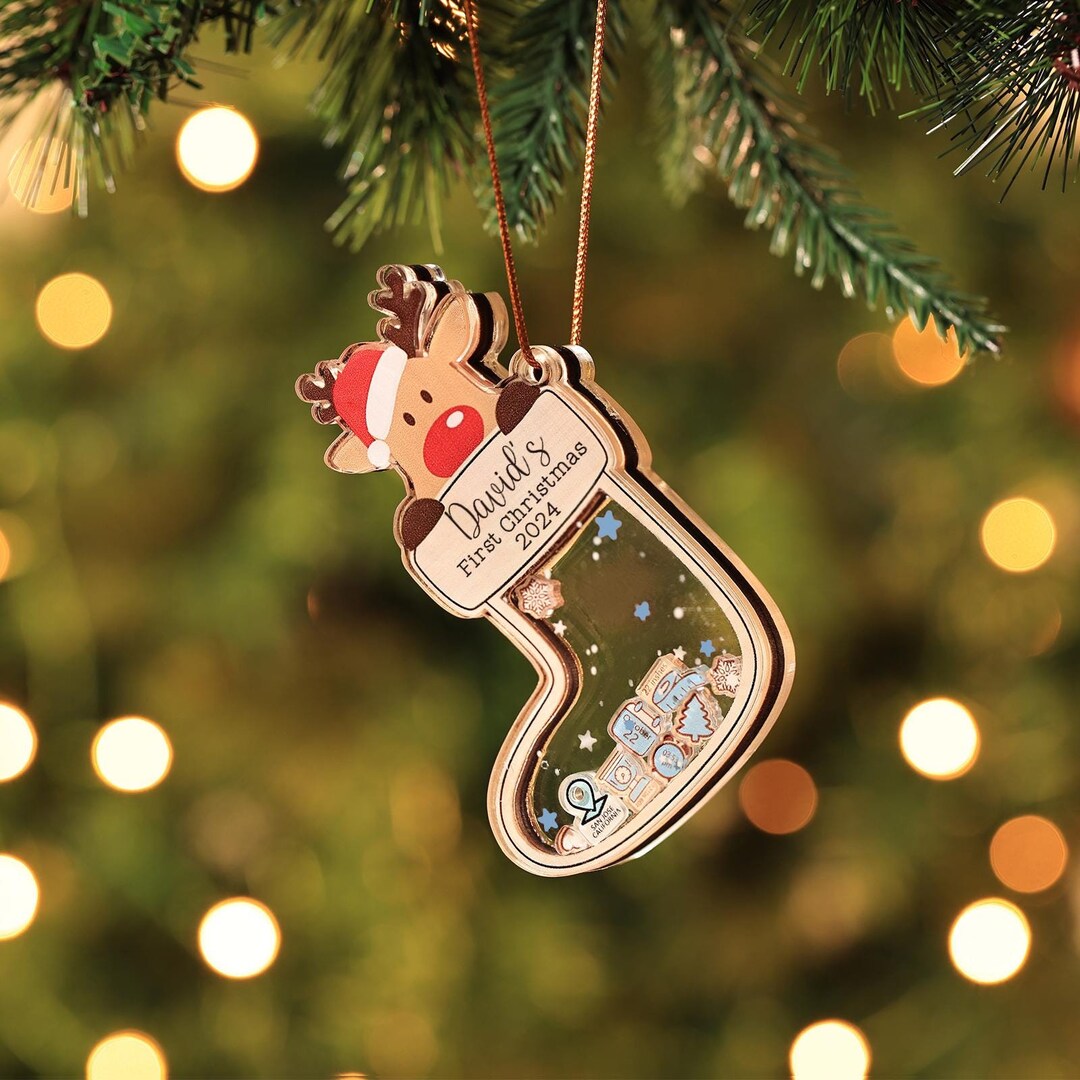 Custom Baby Shaker Ornament,customize Bear Moon Baby 1st Christmas ...