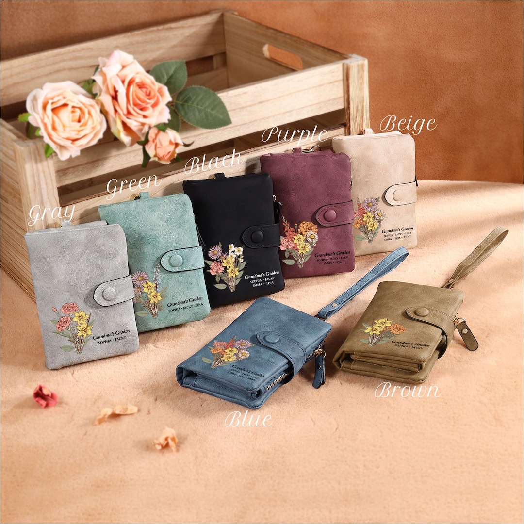Personalized Women's Wallet,custom Name & Birth Flower Wallet,handmade ...