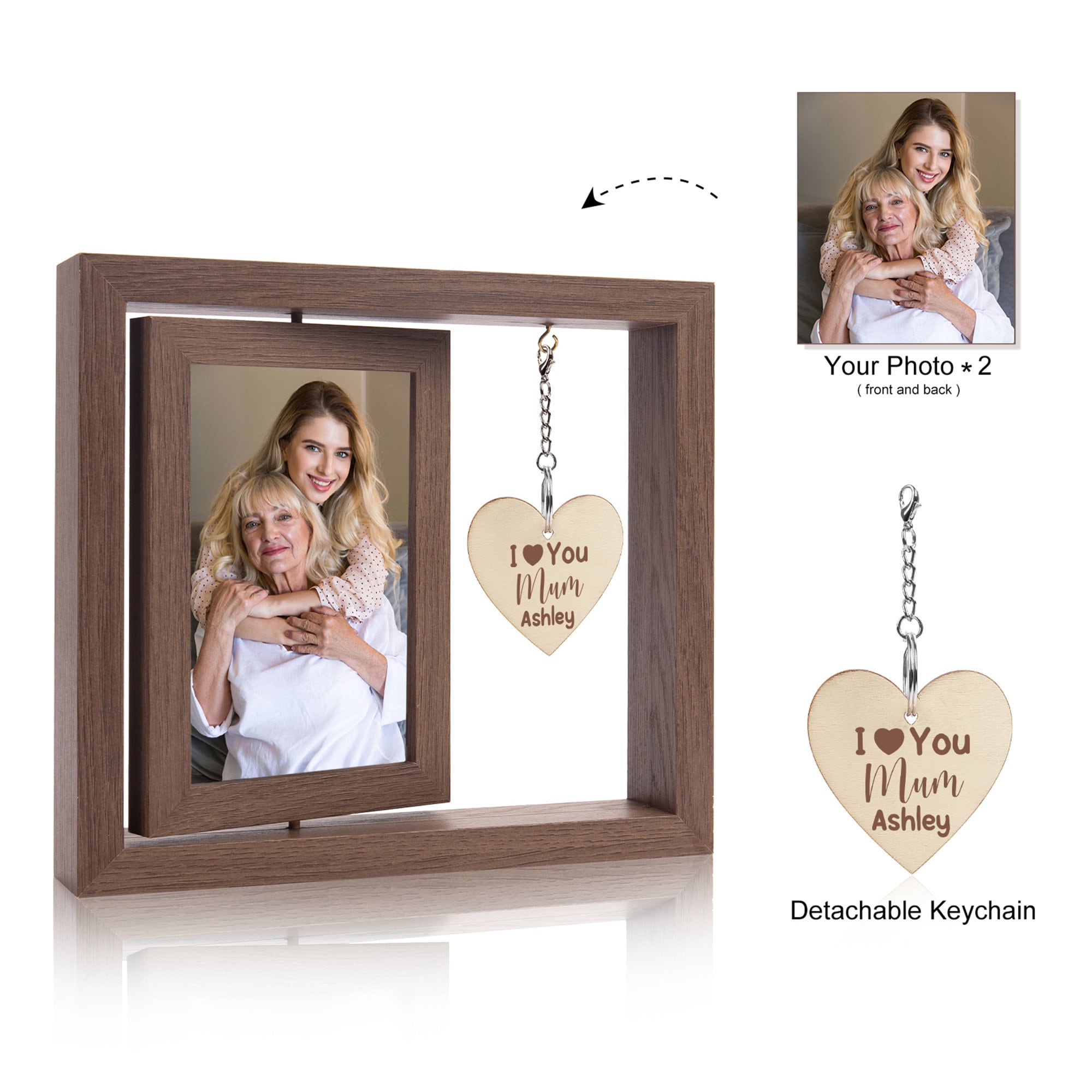 Personalized Wooden Photo Rotatable Frame,double-sided Photo Frame ...