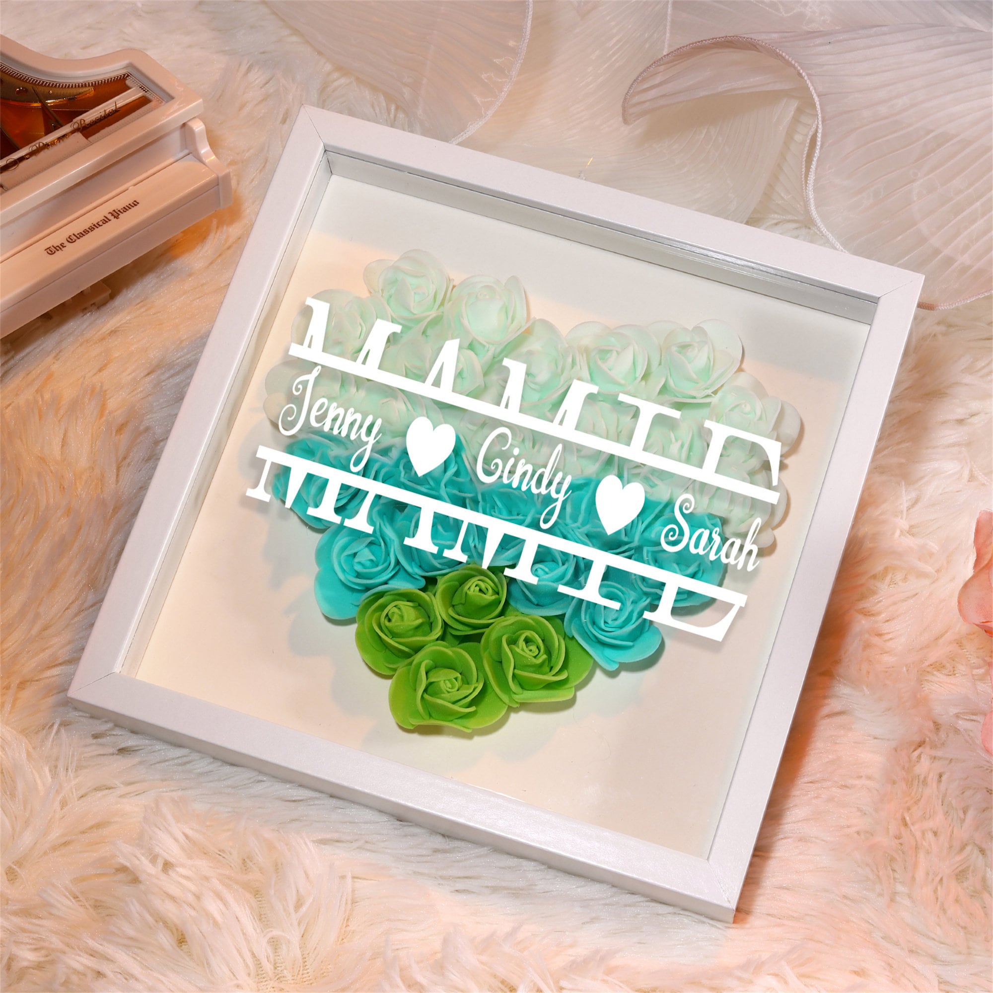 Personalized Heart Flower Shadow Box,personalized Mama Gift,rose Frame ...