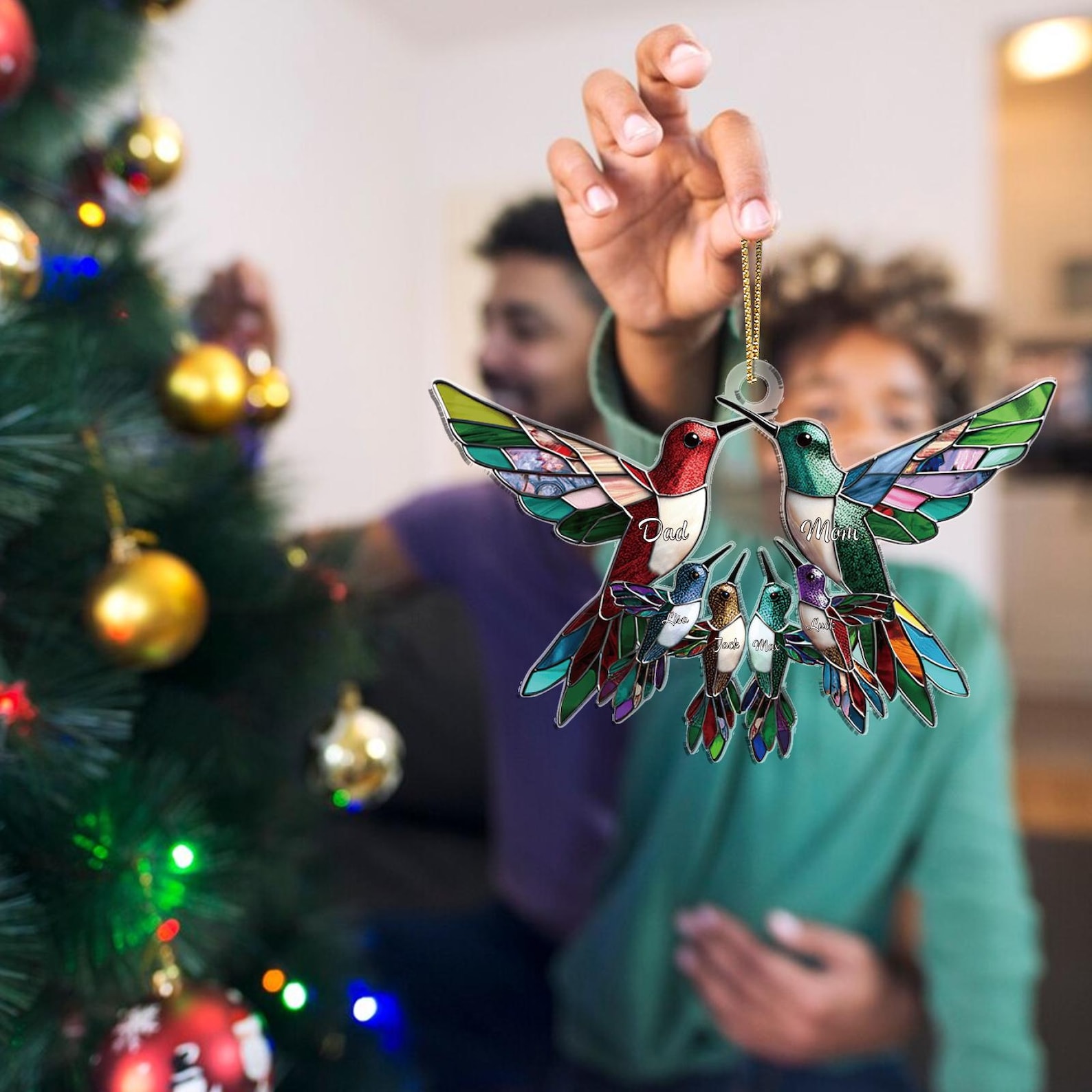 Personalized Hummingbird Christmas Tree Ornament, Family Name Acrylic ...