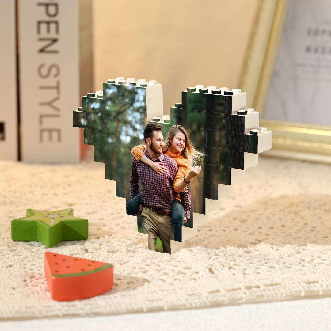 Custom Photo Building Block, Heart Shape Personalized Brick Puzzle ...