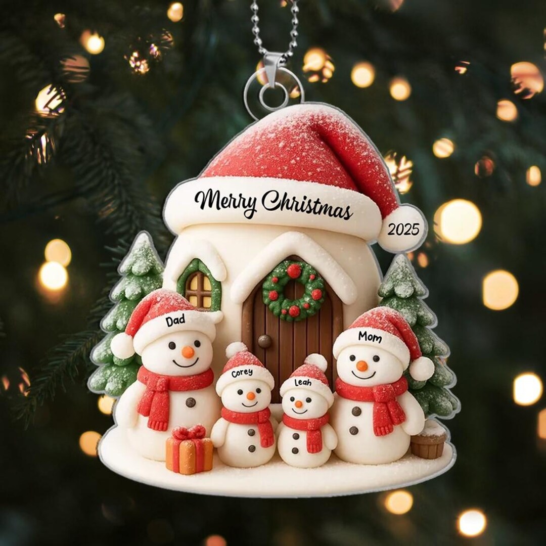Personalized 2D Snowman 3-8 Family Christmas Ornament, Acrylic Family ...