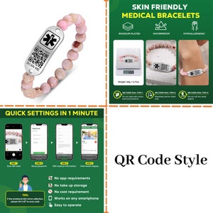 Medical Qr Code & Text Bracelet,medical ID With Beaded Bracelet ...