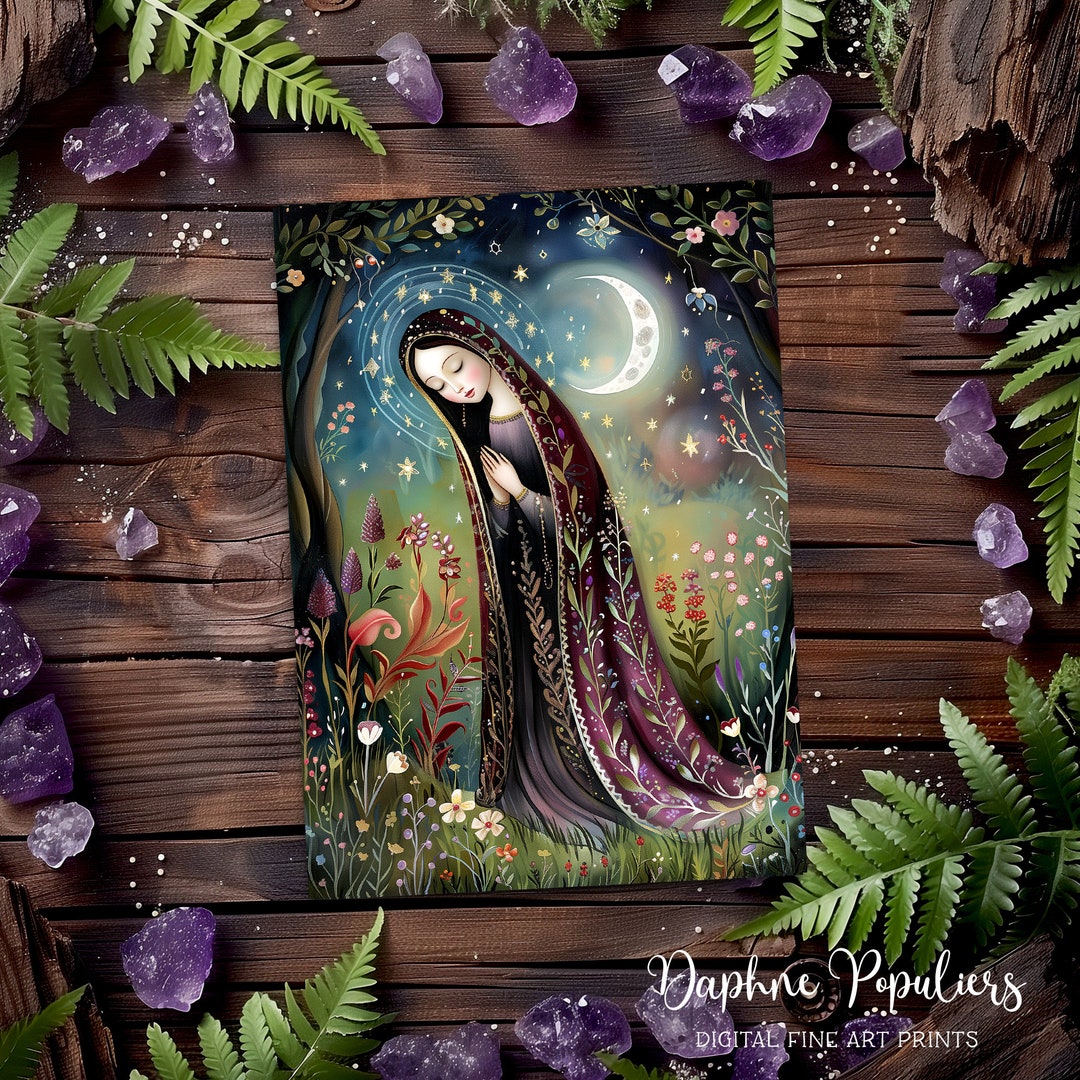 The Virgin Mary Fine Art Print, Enchanted Religious Catholic Botanical ...