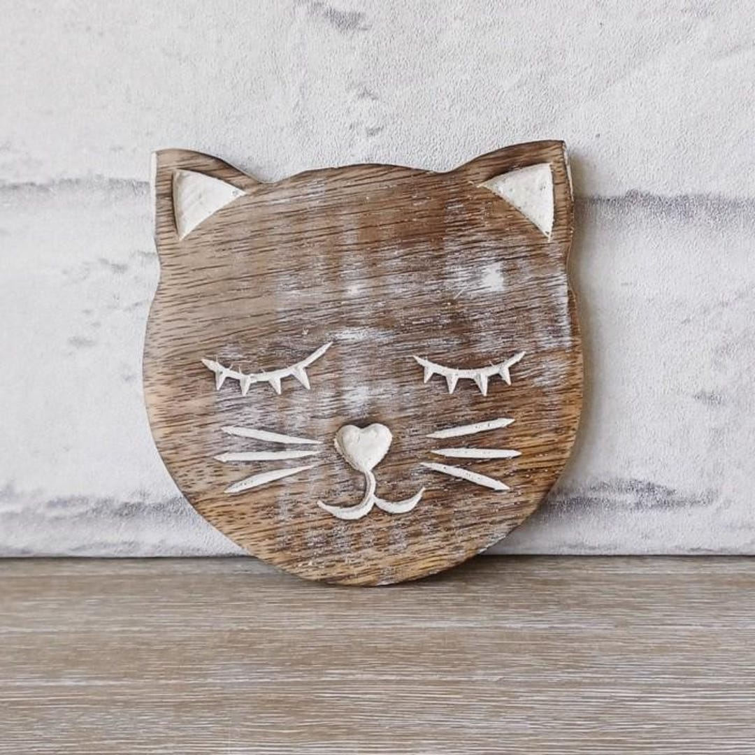 6 Shabby Chic Wooden Kitty Cat Coasters Vintage Rustic Coffee Tea ...