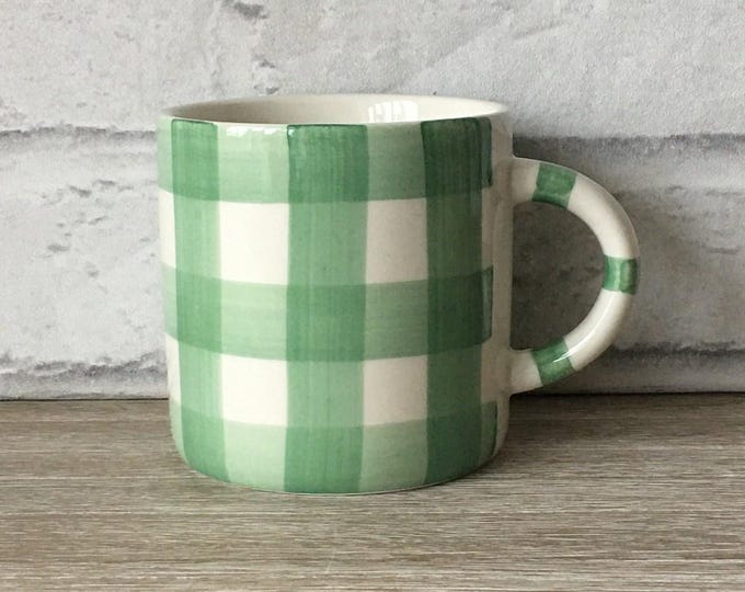 Green and White Gingham Chequered Stoneware Mug Tea Coffee Hot ...
