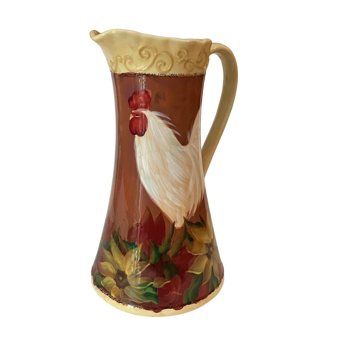 Bella Casa Ceramic Rooster With Sunflowers Pitcher by Ganz 11” Yellow ...