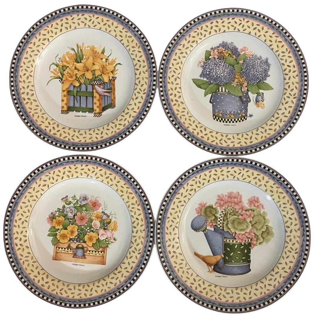 Set of 4 Debbie Mumm 8” Spring Bouquet Stoneware Plates, 1999 Sakura ...