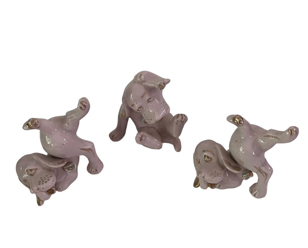Rare Vintage Japanese Porcelain Figurines of 3 Pink Dogs 1941-1944 - Etsy