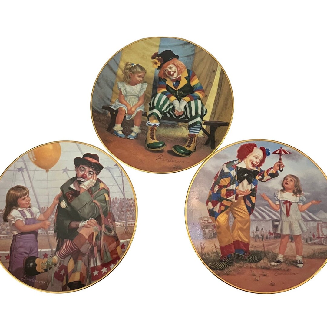 3 Circus Friends Clown Porcelain Plates, Ruth Sanderson, Princeton ...