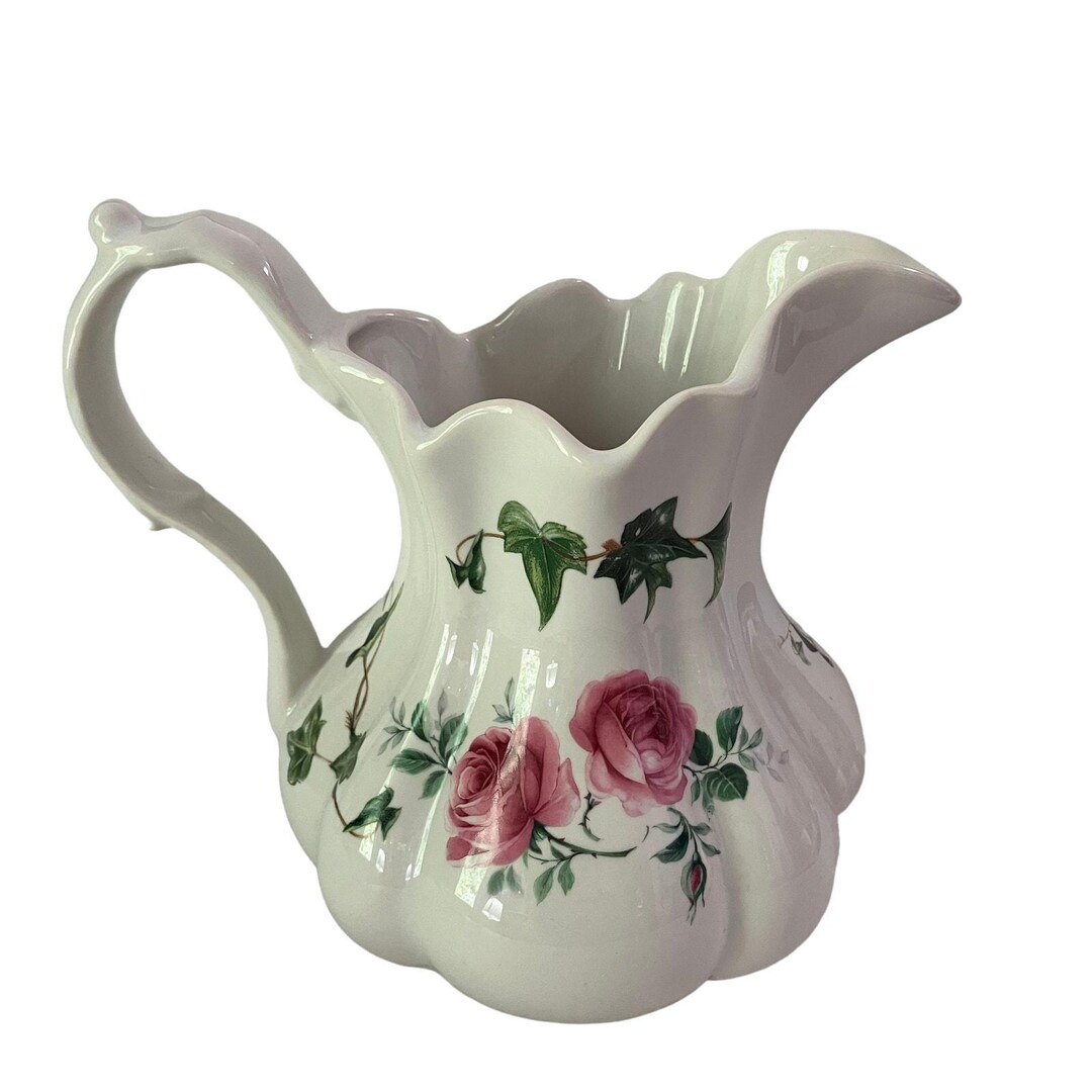 Crownford Fluted Porcelain Pitcher With Roses and Vine Design, England ...