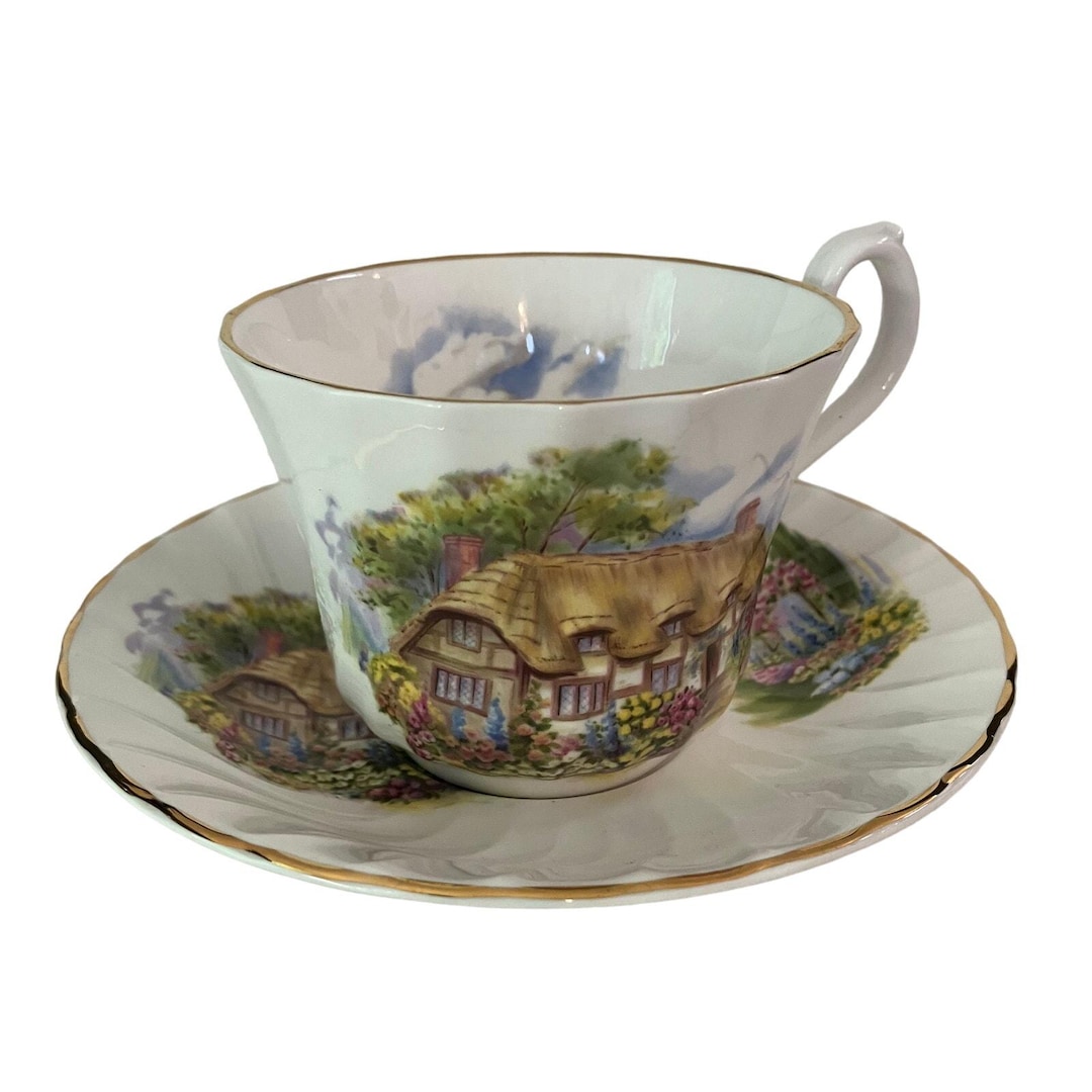 Royal Sutherland Fine Bone China Cottage Scene Teacup and Saucer - Etsy