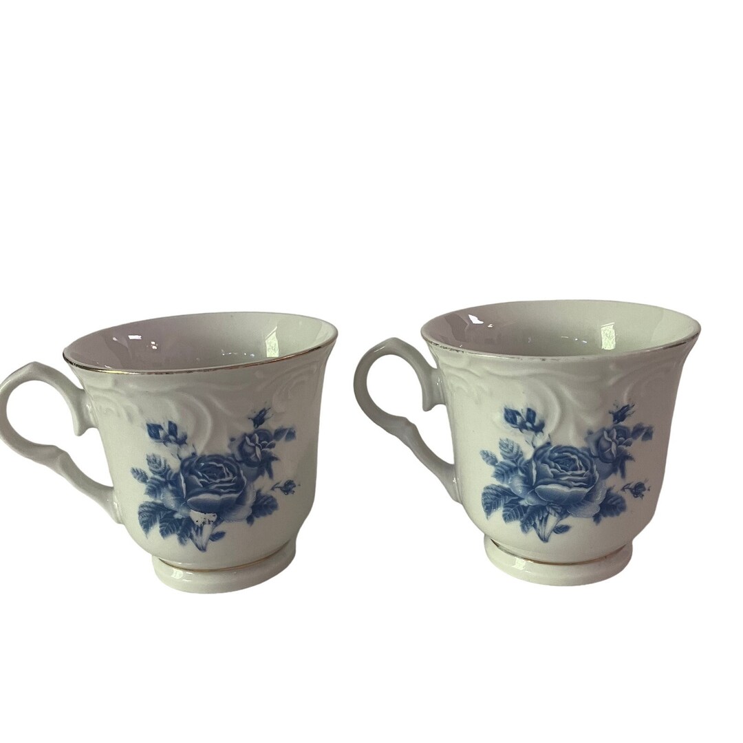 Set of 2 Gibson Porcelain Blue Rose Teacups - Etsy